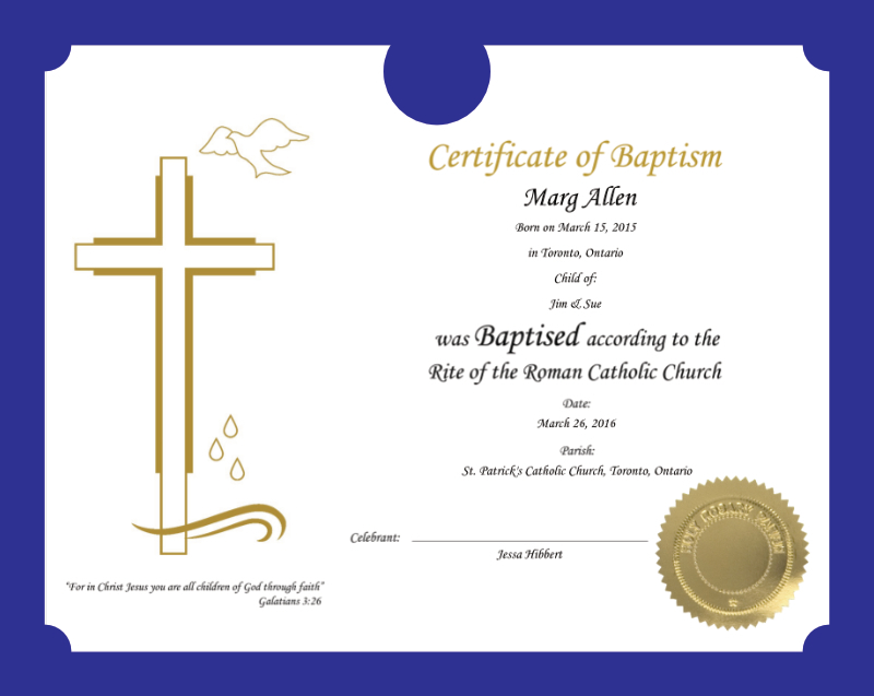 Roman Catholic Baptism Certificate Template