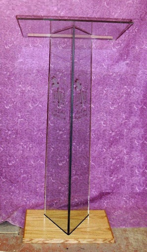 Triangular Glass Lectern with Rectangular Wooden Base - Churchwares Direct